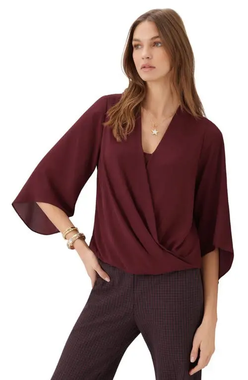 Karen Kane Draped Front Crossover Top - Wine
