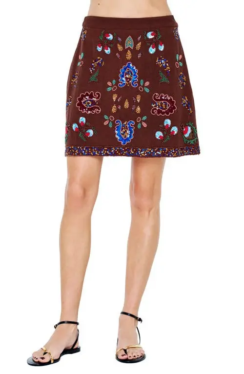 CIEBON Carsyn Embroidered Miniskirt - Brown