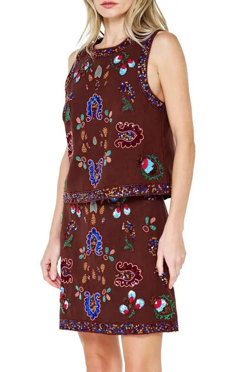 CIEBON Carsyn Embroidered Miniskirt - Brown