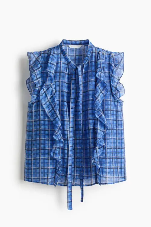 H&M Sleeveless Scarf-collar Blouse With Ruffle Detail