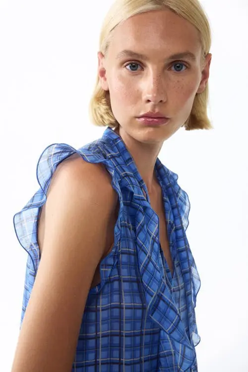H&M Sleeveless Scarf-collar Blouse With Ruffle Detail