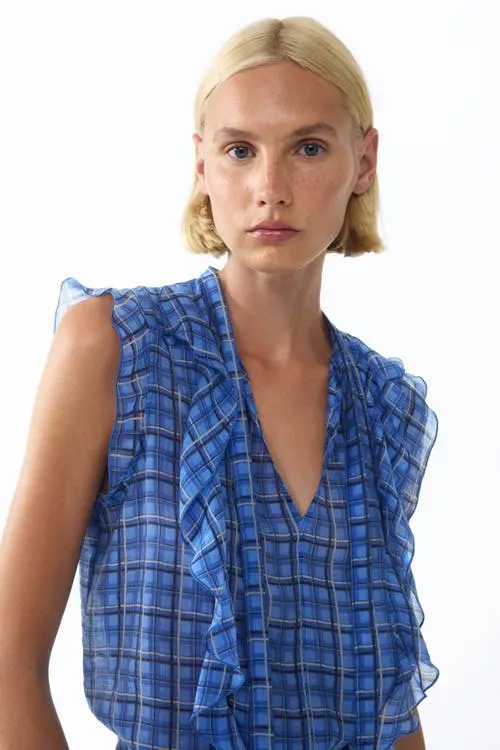 H&M Sleeveless Scarf-collar Blouse With Ruffle Detail