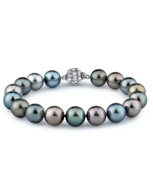 The Pearl Source 10-11mm Tahitian South Sea Multicolor Pearl Bracelet - White Gold Clasp