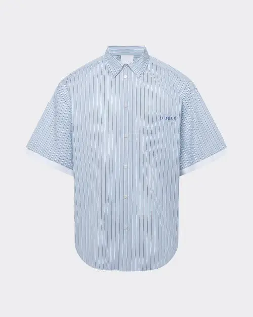 LE PERE Double Short Sleeve Button Down Shirt - Office Blue