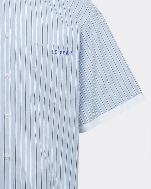 LE PERE Double Short Sleeve Button Down Shirt - Office Blue