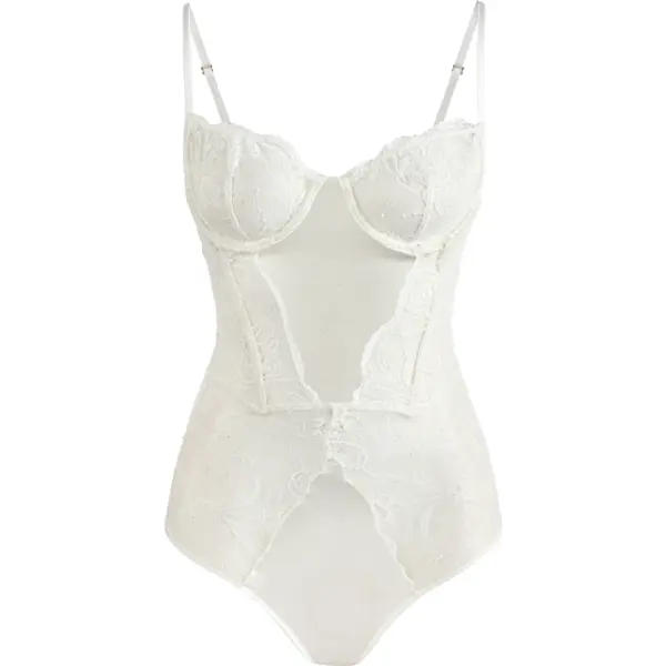 MERS SILK Calista Lace Bodysuit - White