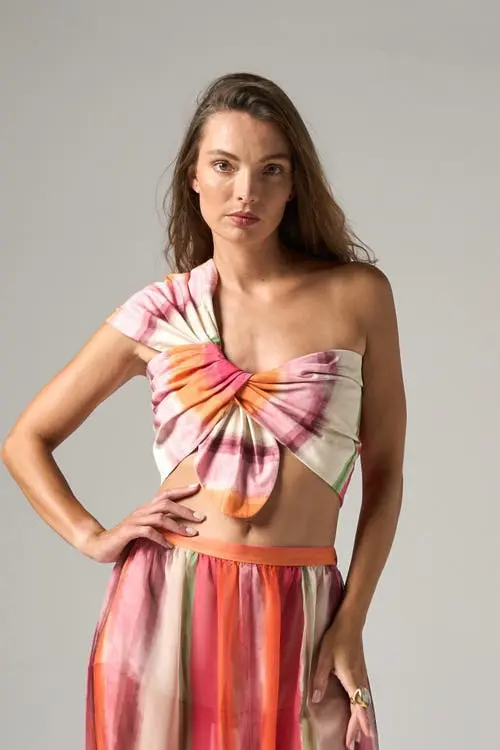 JBQ One-shoulder Sculptural Sateen Top - Pink Multi
