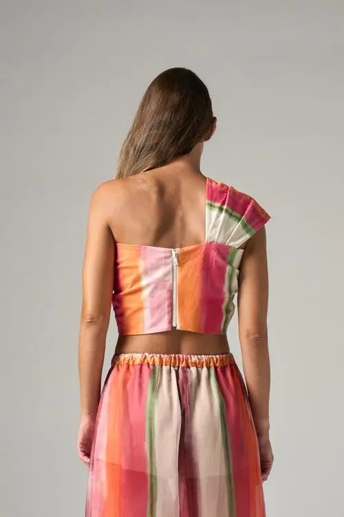 JBQ One-shoulder Sculptural Sateen Top - Pink Multi