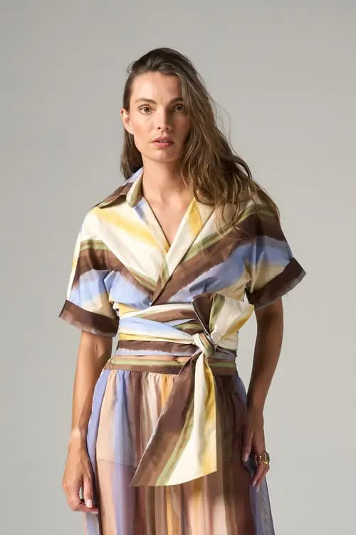 JBQ Kora Striped Sateen Wrap Top