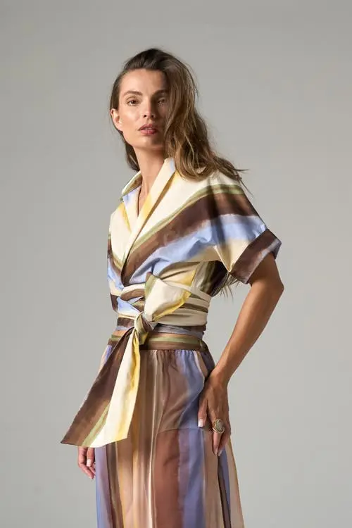 JBQ Kora Striped Sateen Wrap Top