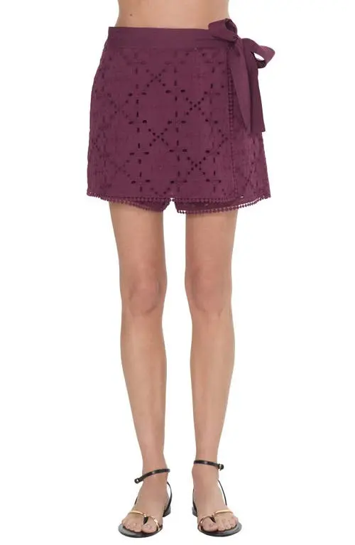 CIEBON Amani Embroidered Eyelet Wrap Skort - Plum