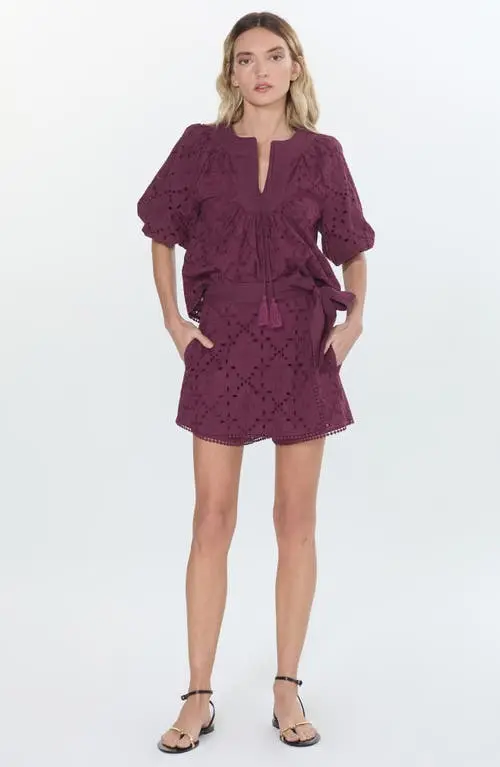 CIEBON Amani Embroidered Eyelet Wrap Skort - Plum