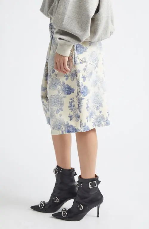 R13 Jesse Pleated Floral Denim Carpenter Shorts