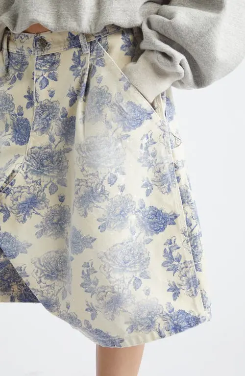 R13 Jesse Pleated Floral Denim Carpenter Shorts