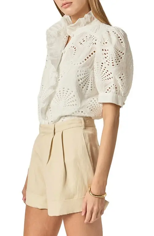 English Factory Embroidered Ruffle Eyelet Shirt
