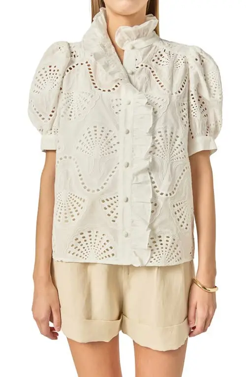 English Factory Embroidered Ruffle Eyelet Shirt