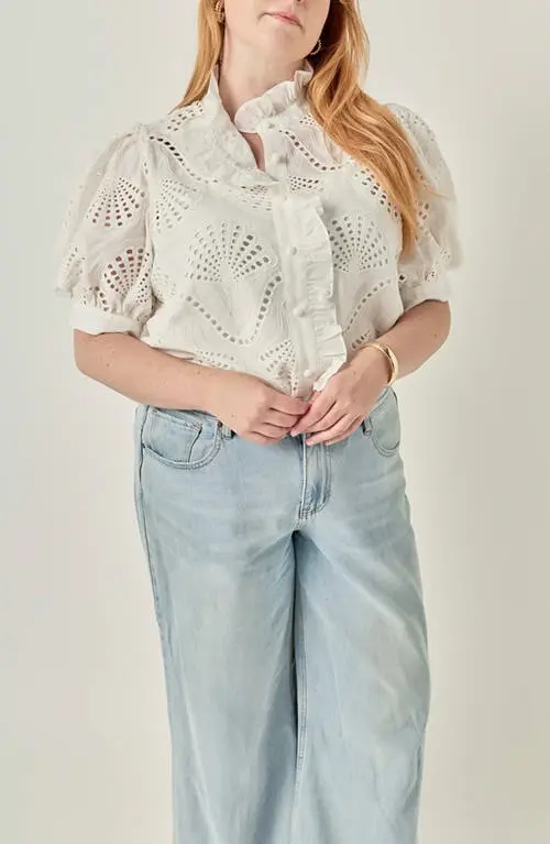 English Factory Embroidered Ruffle Eyelet Shirt