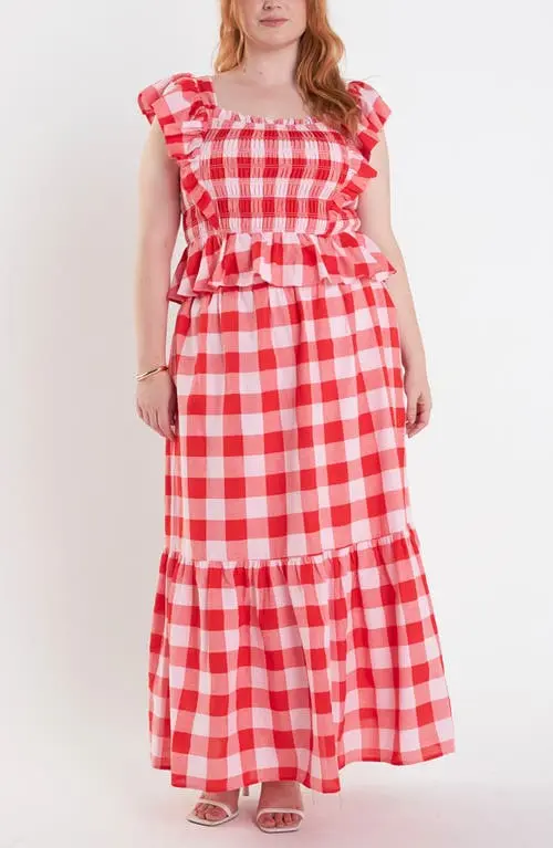 English Factory Gingham Midi Skirt