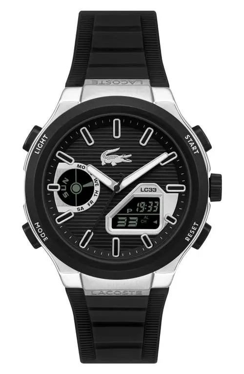 Lacoste Lc33 Analog-digital Chronograph Watch With Silicone Strap - Black/silver