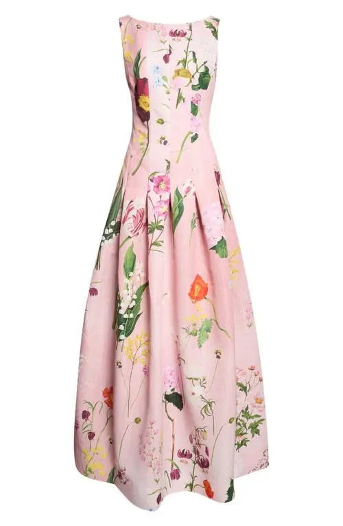 Oscar De La Renta Sleeveless Floral Print Gown