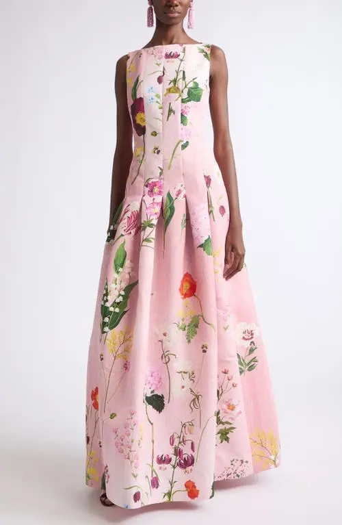 Oscar De La Renta Sleeveless Floral Print Gown - Blush Multi