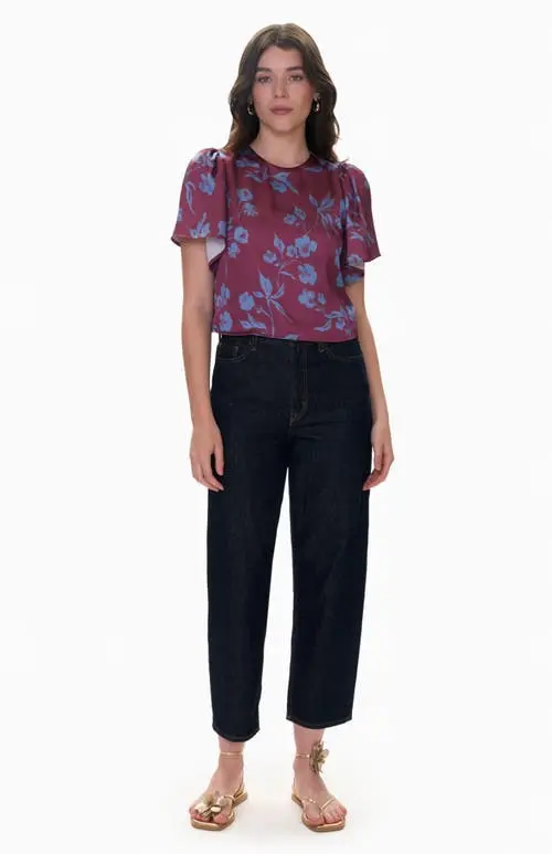 Rebecca Taylor Vivian Tie Top - Plum/cornflower Multi