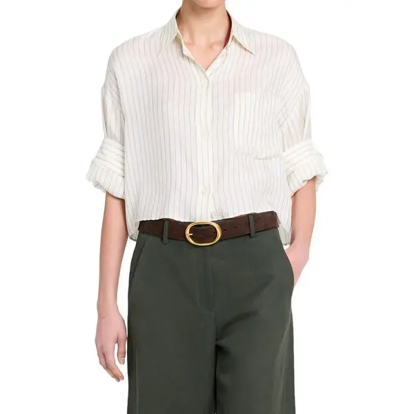 TWP Stripe Elbow-sleeve Button-up Shirt - Ivory/blue