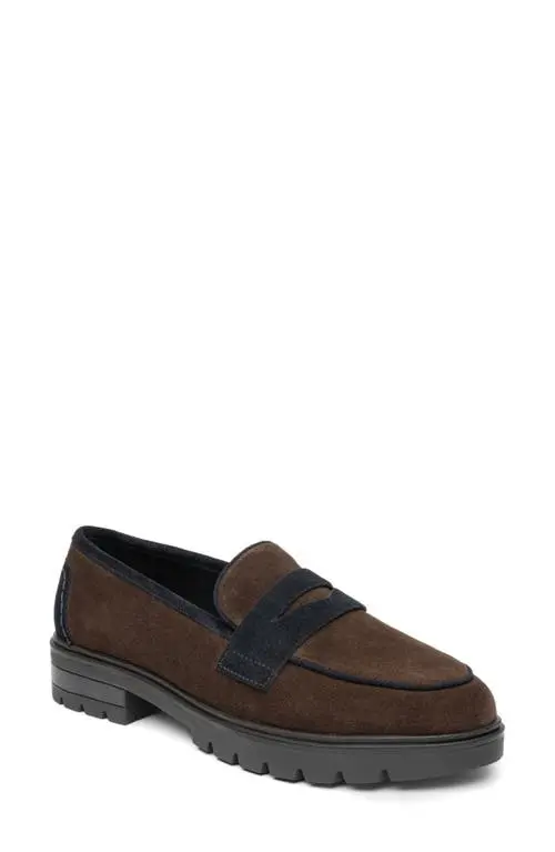 ARA Caladium Leopard Print Suede Loafers With Patent Penny Strap And Lug Sole - Brown