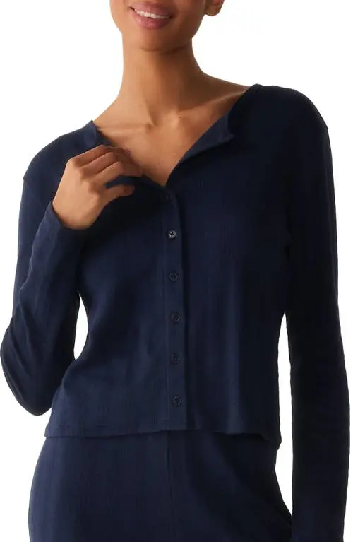 PETITE PLUME Pointelle Cotton Cardigan - Navy