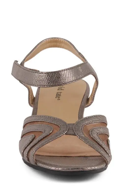DAVID TATE Faux Leather Wedge Sandal - Pewter Print