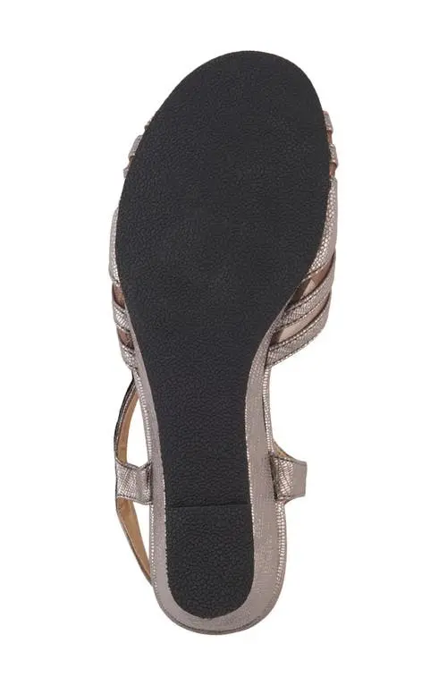 DAVID TATE Faux Leather Wedge Sandal - Pewter Print