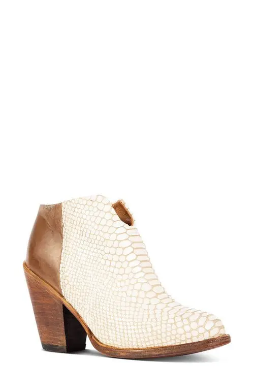 FREEBIRD Detroit Croc Embossed Leather Bootie - White Snake