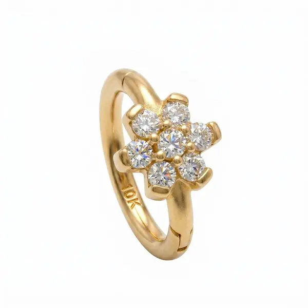 Zahav Jewelry 10k Solid Cubic Zirconia Floral Clicker Hoop