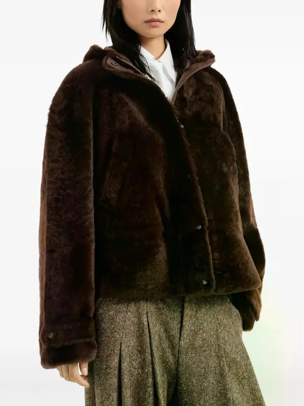 Brunello Cucinelli Shearling Outerwear Jacket With Shiny Zipper Pull