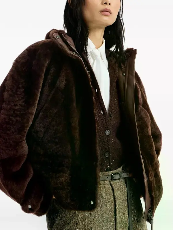 Brunello Cucinelli Shearling Outerwear Jacket With Shiny Zipper Pull
