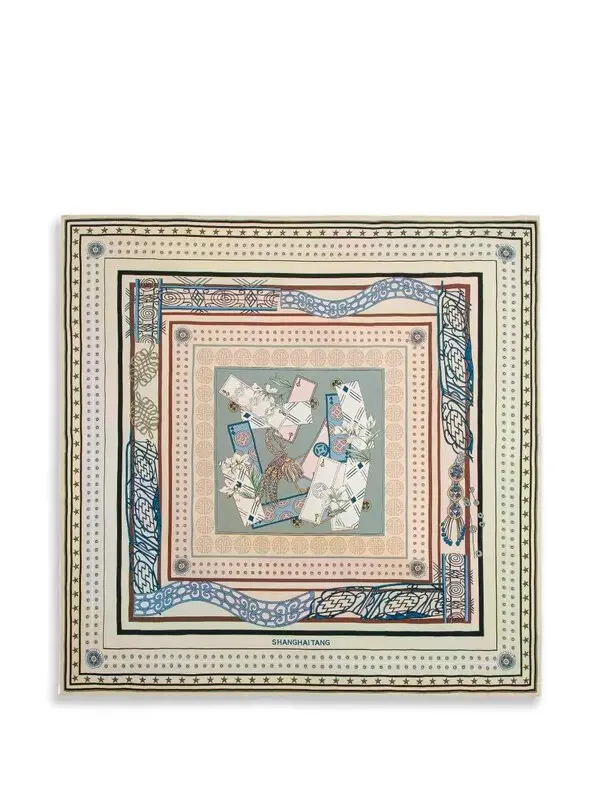 Shanghai Tang A Winning Hand Silk Foulard - Neutrals