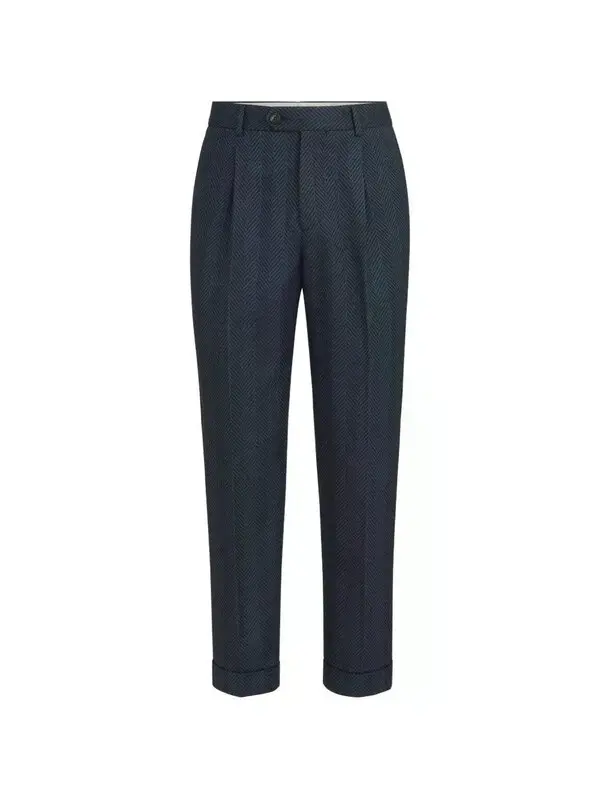 Brunello Cucinelli Cashmere And Silk Chevron Flannel Trousers With Pleat - Blue