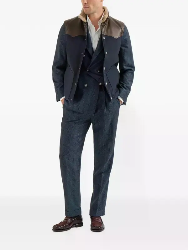 Brunello Cucinelli Cashmere And Silk Chevron Flannel Pleated Trousers - Blue