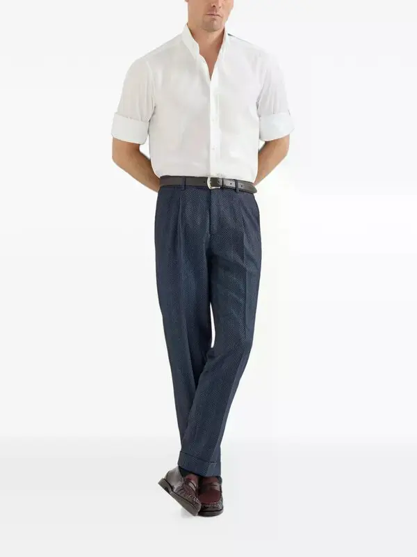 Brunello Cucinelli Cashmere And Silk Chevron Flannel Pleated Trousers - Blue