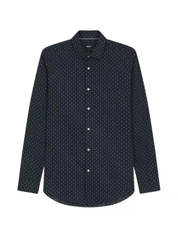 BOSS Geometric-print Long-sleeve Shirt - Black