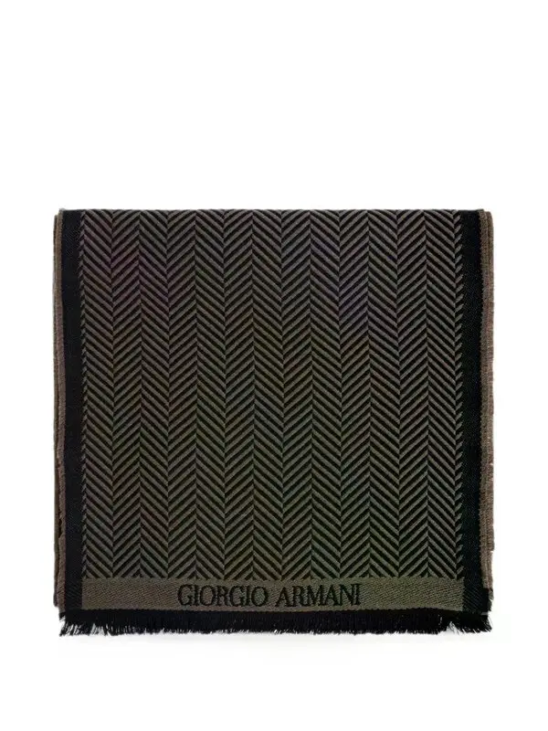 Giorgio Armani Herringbone-pattern Wool Scarf - Brown