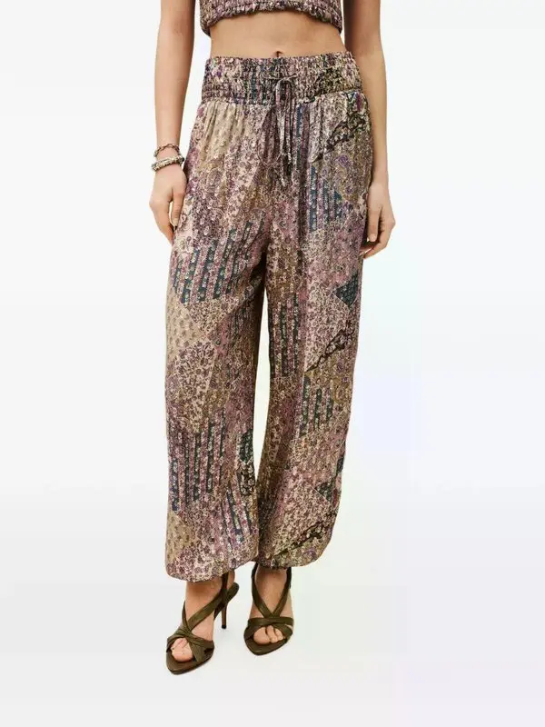 Ba&sh Patchwork-print Metallic-effect Trousers