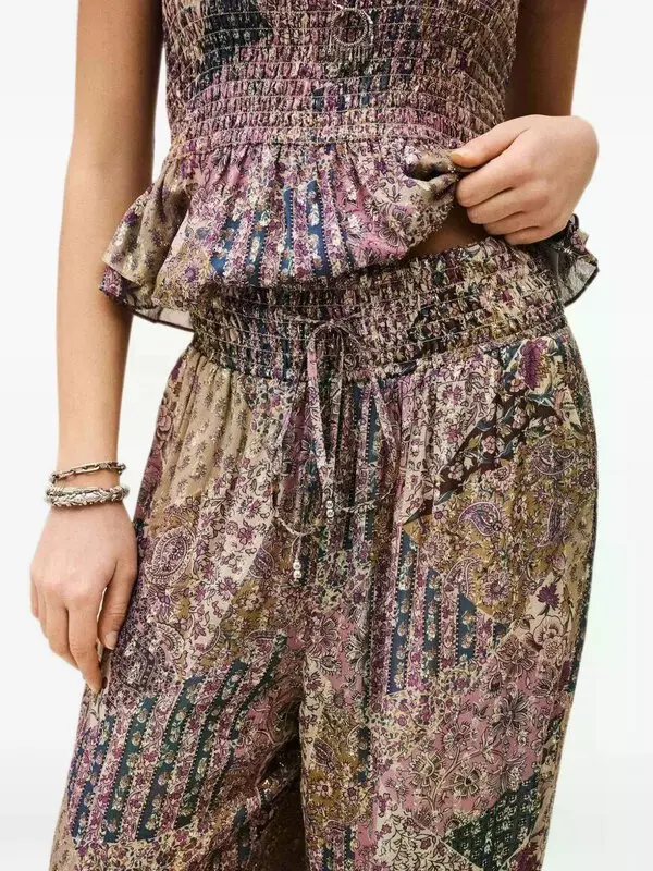 Ba&sh Patchwork-print Metallic-effect Trousers