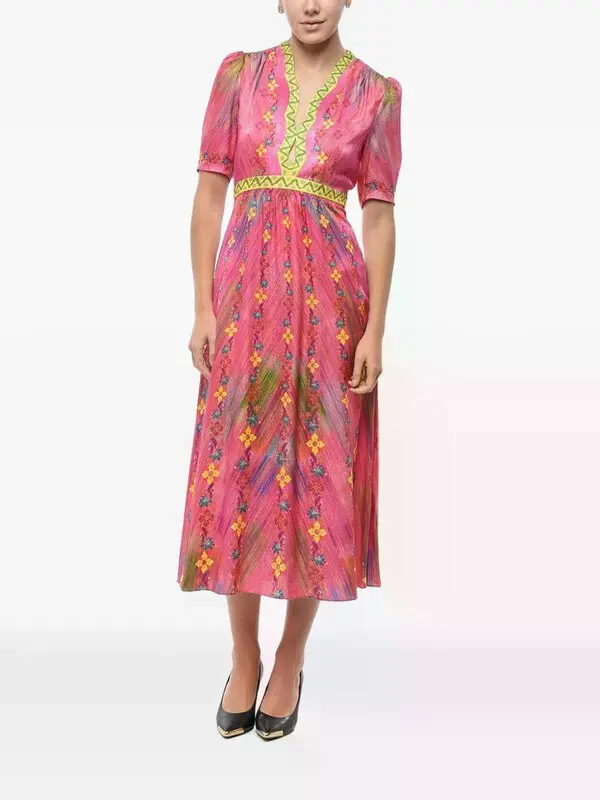 Saloni Tabitha Floral-print Midi Dress - Pink