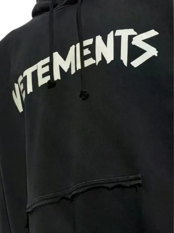 Vetements Logo Print Frayed Hoodie