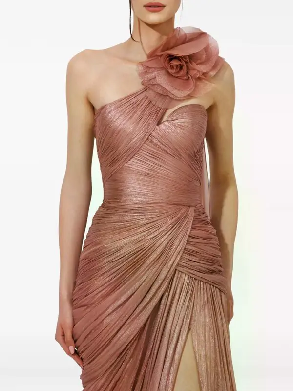IRIS SERBAN One-shoulder Floral Appliqué Maxi Dress