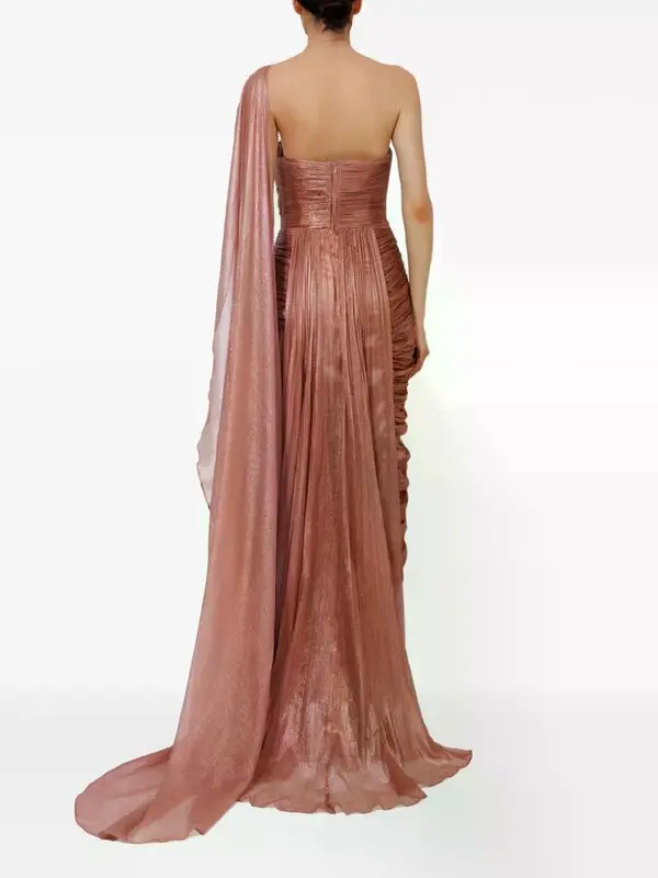 IRIS SERBAN One-shoulder Floral Appliqué Maxi Dress