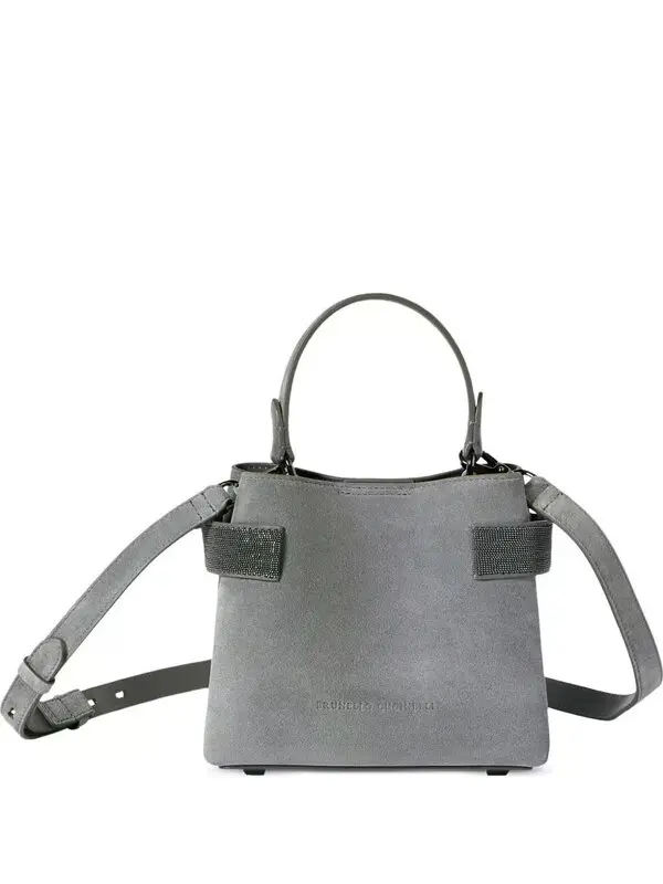 Brunello Cucinelli Suede Top-handle Bag With Monili Bands - Grey
