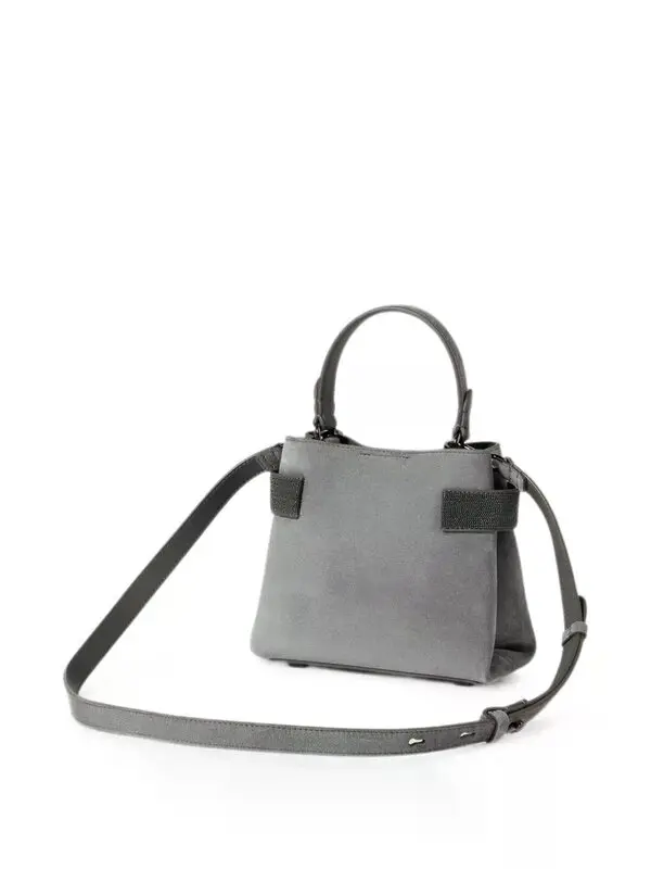 Brunello Cucinelli Suede Top-handle Bag With Monili Bands - Grey
