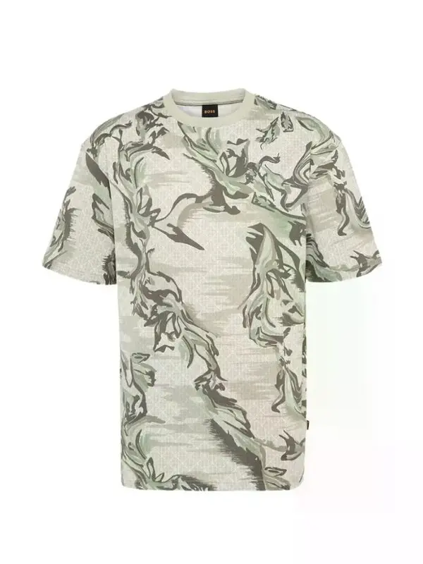 BOSS Abstract-print Cotton T-shirt - Neutrals